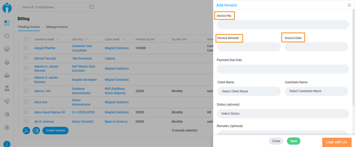 Pending Invoice Creation