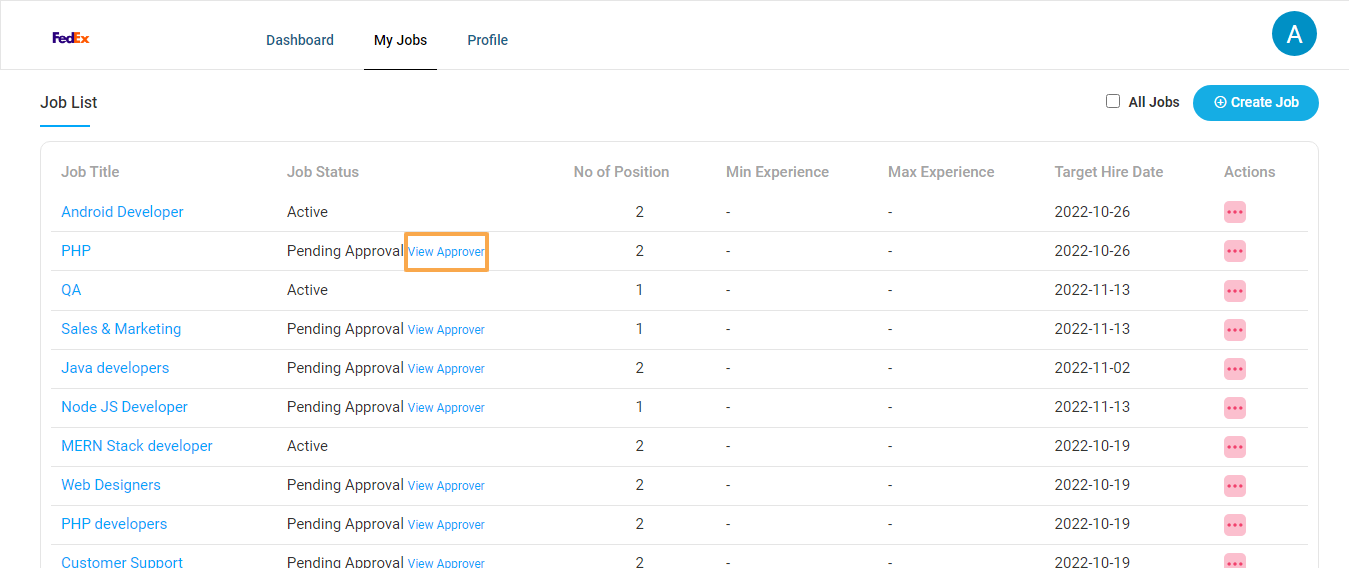 Job Approval worklow in Hiring Manager's portal