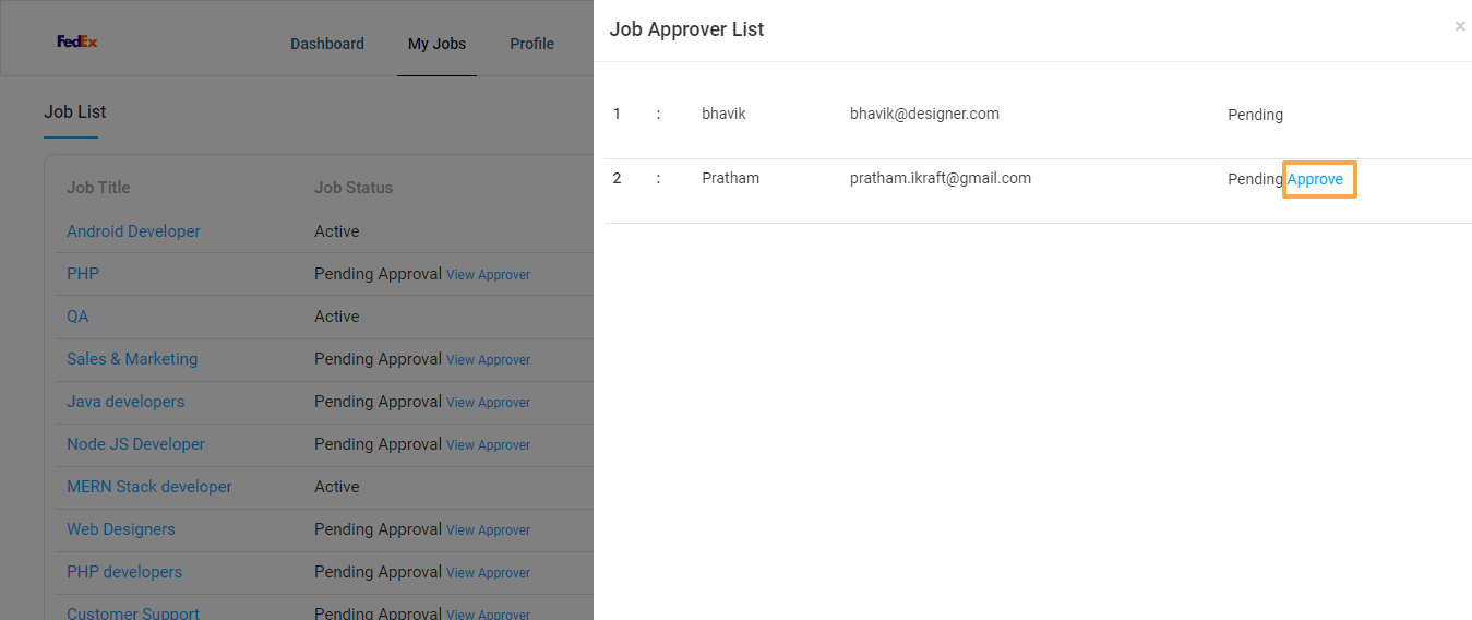 Job Approval worklow in Hiring Manager's portal